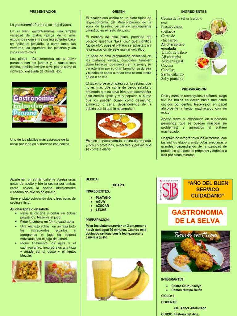 Gastronomia Selva Peruana Triptico | PDF | ensalada | Cocina de las Americas