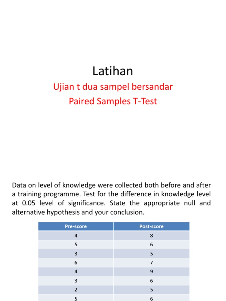 Latihan: Ujian T Dua Sampel Bersandar Paired Samples T-Test | PDF