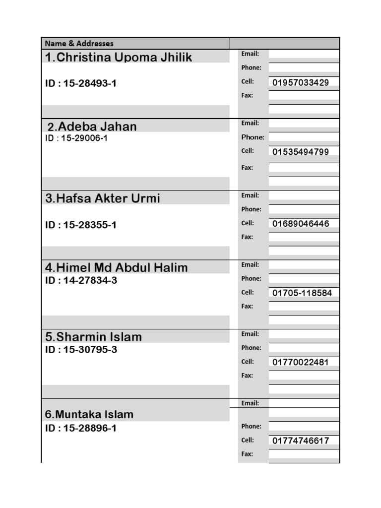 Address Book Template | PDF