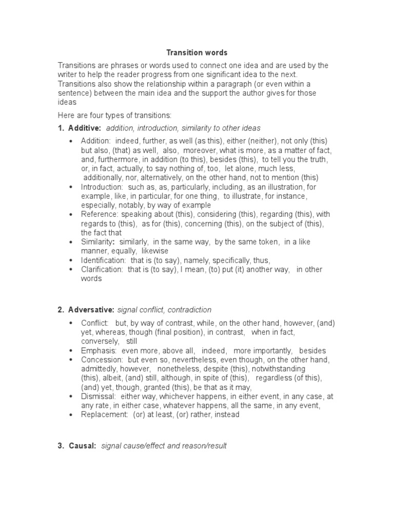 Transition Words For Literature Review | Download Free PDF | Idea ...