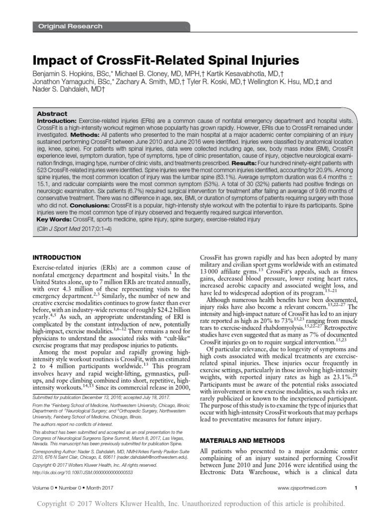 Impact of Crossfit Related Spinal Injuries | PDF | Physical Exercise ...