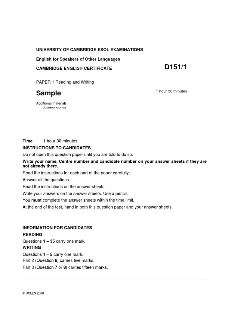 Cec Reading Writing Test Sample Paper 1 | PDF | Academic Term | English ...