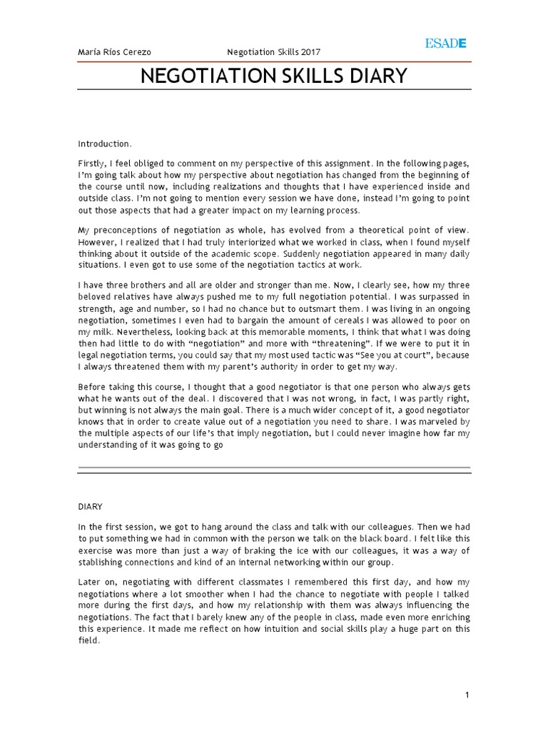Negotiation Skills Diary 2017 ESADE. Profesor Steven Guest | PDF ...