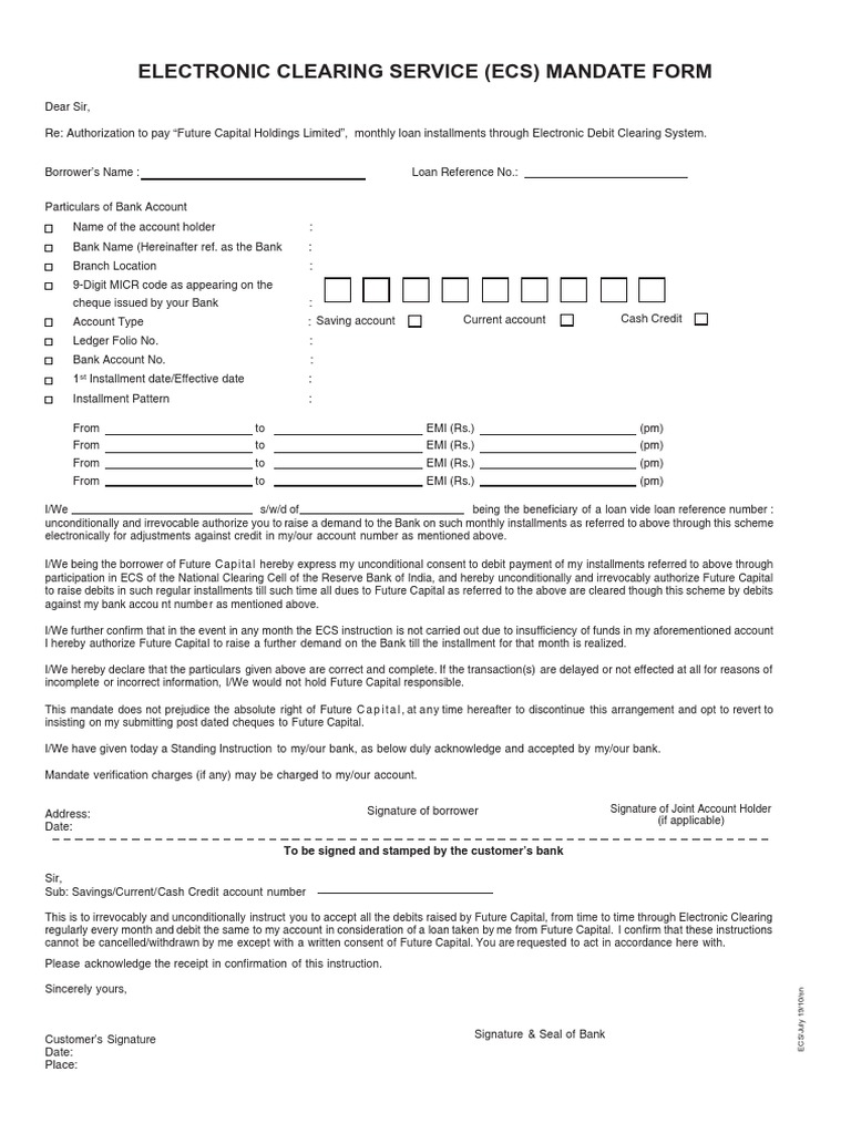 ECS Electronic Clearing Form | PDF | Clearing (Finance) | Banks