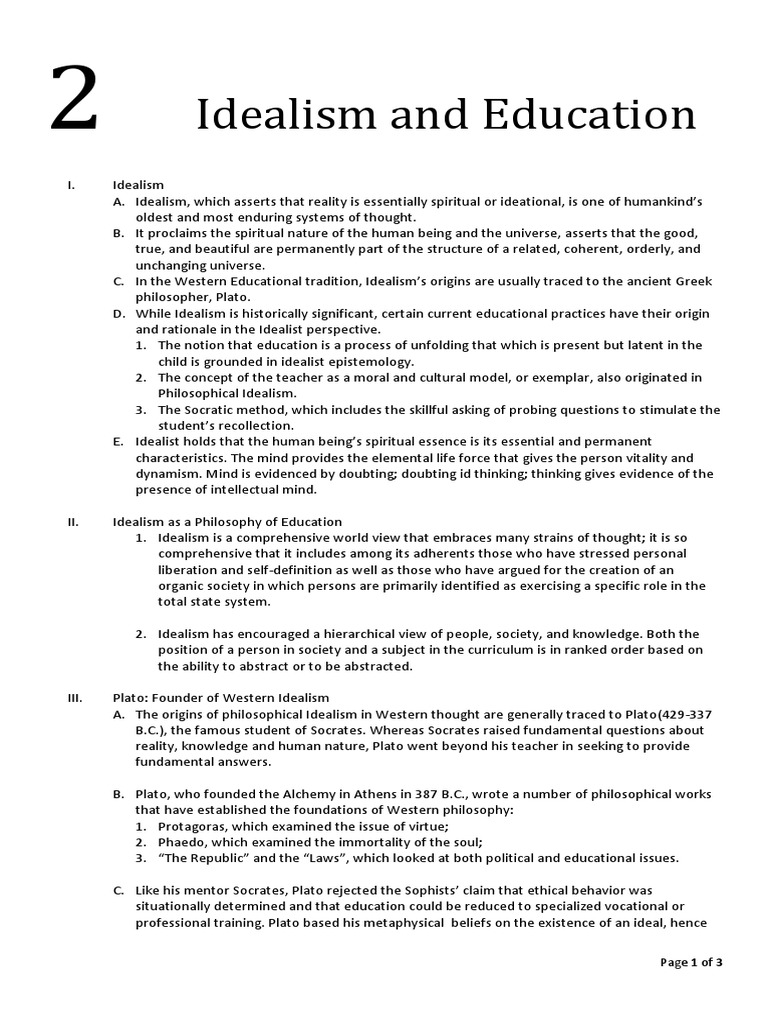 2 Idealism and Education | PDF | Idealism | Plato