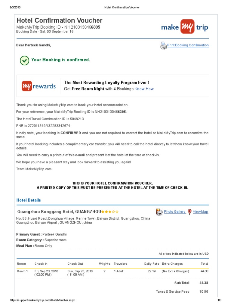 Hotel Confirmation Voucher | PDF | Credit Card | Hotel