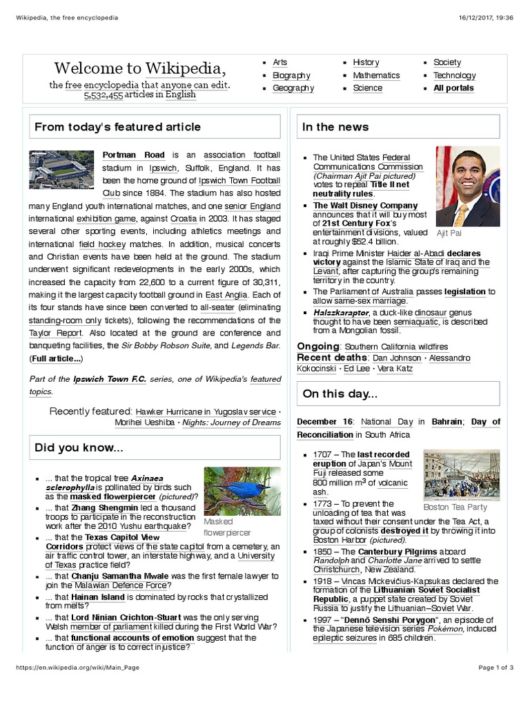 Welcome To Wikipedia,: From Today's Featured Article in The News | PDF ...