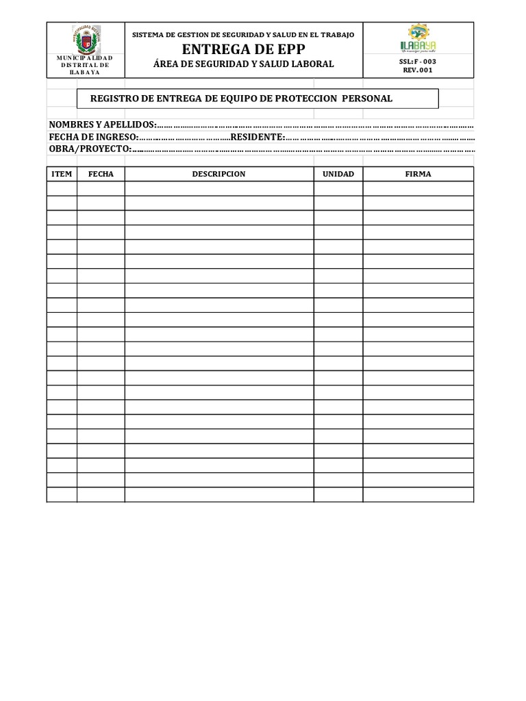 Formato de Entrega de Epps | PDF