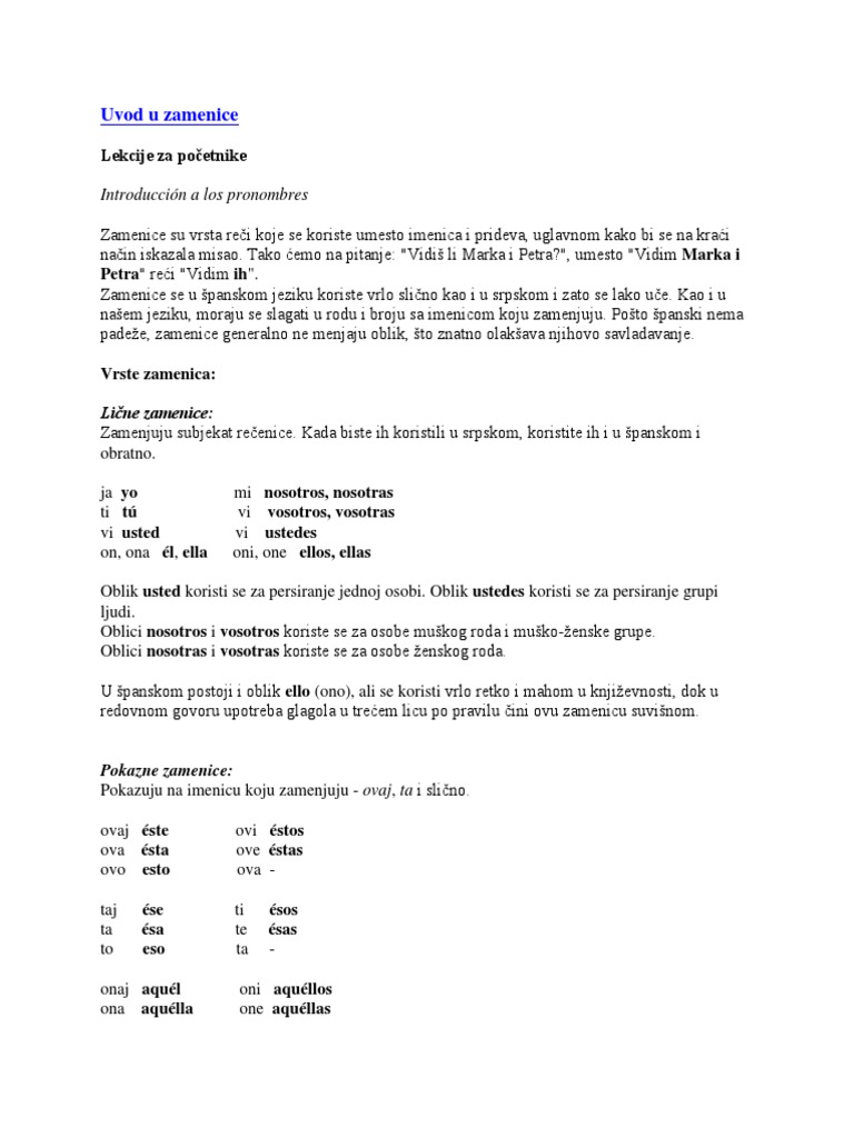 Zamenice - Spanski | PDF