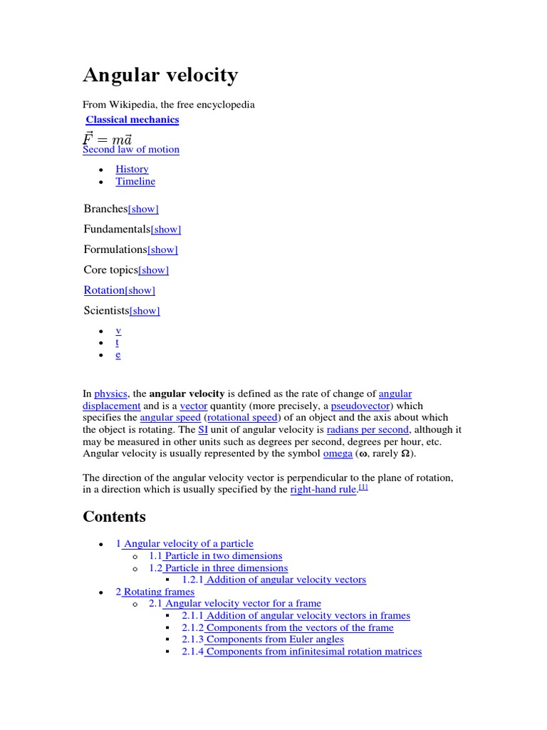 Angular Velocity | PDF | Euclidean Vector | Rotation Around A Fixed Axis