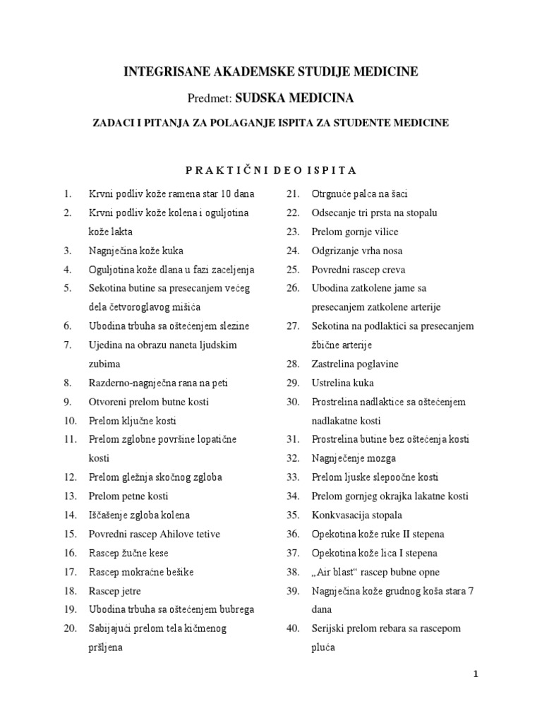 Sudska Medicina Nis, Ispitna Pitanja | PDF