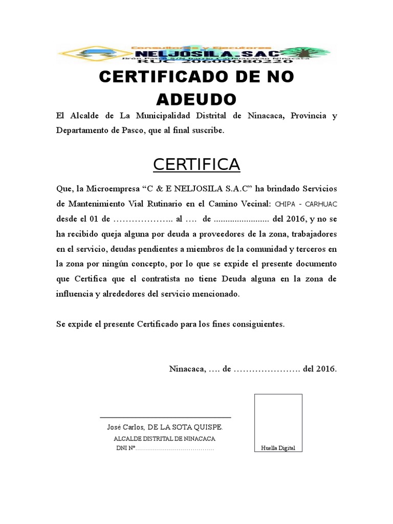 Certificado de No Adeudo Chipa33333 | PDF | Gobierno | Business