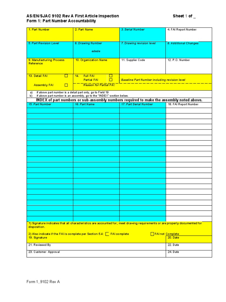As9102 Fai Form 1 - A