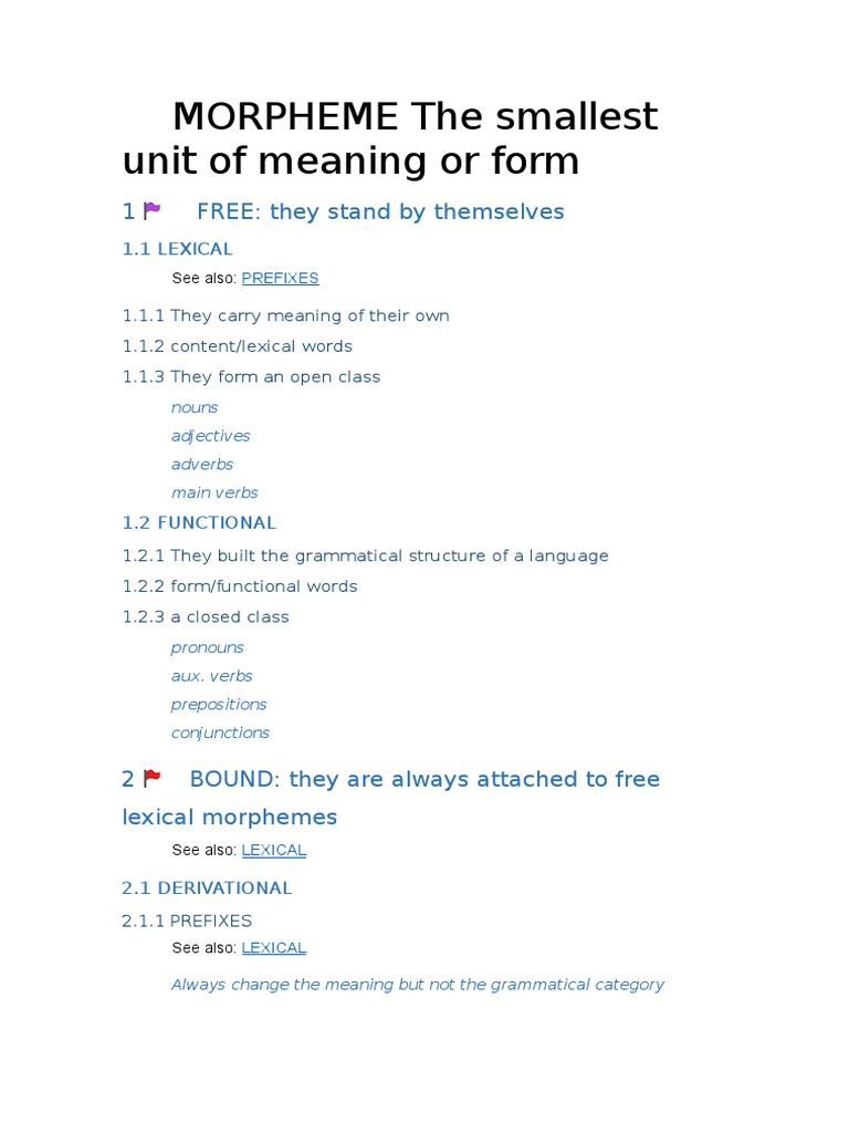 MORPHEME The Smallest Unit of Meaning or Form: 1 FREE: They Stand by ...