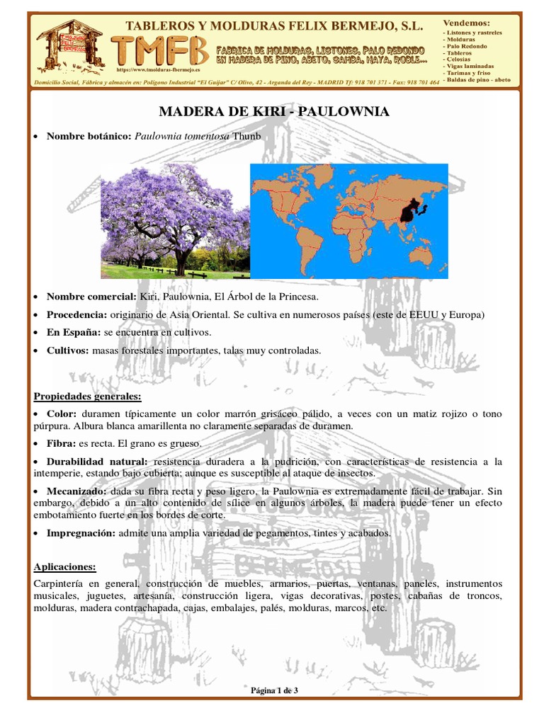 Madera Kiri Paulownia | PDF | Aluminio | Madera