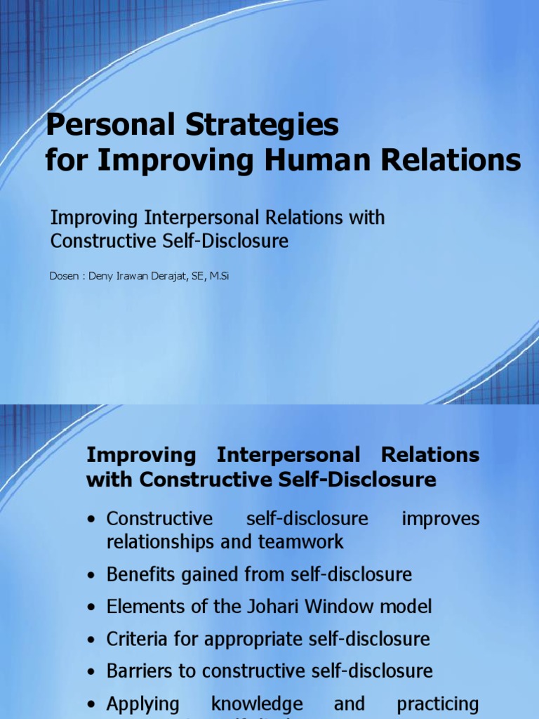Improving Interpersonal Relations With Constructive Self-Disclosure HR ...