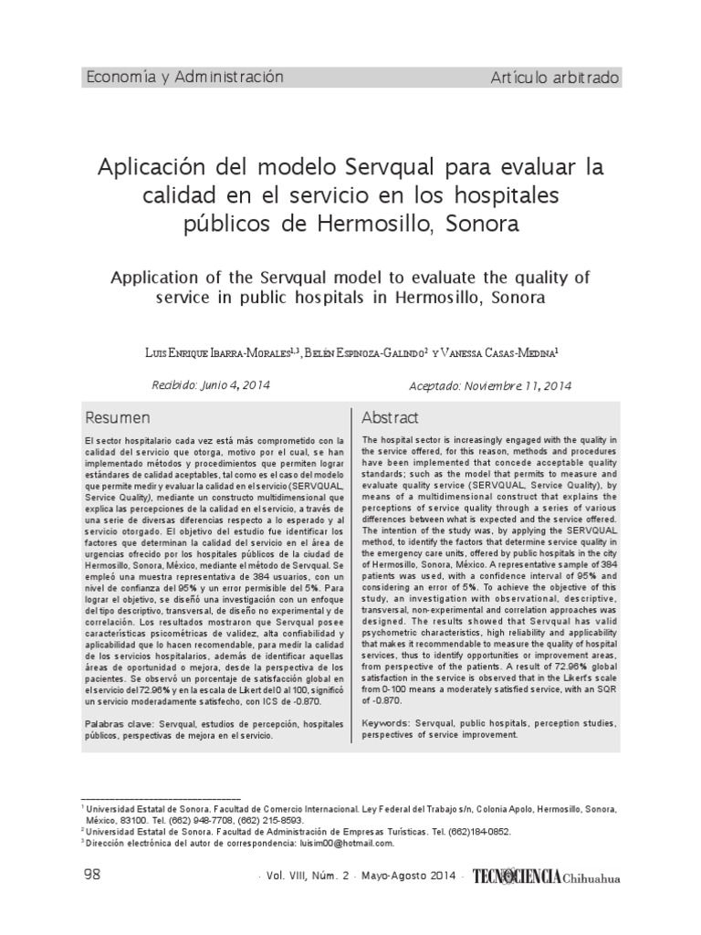 Aplicacion Del Modelo Servqual para Evaluar La Calidad en El Servicio ...