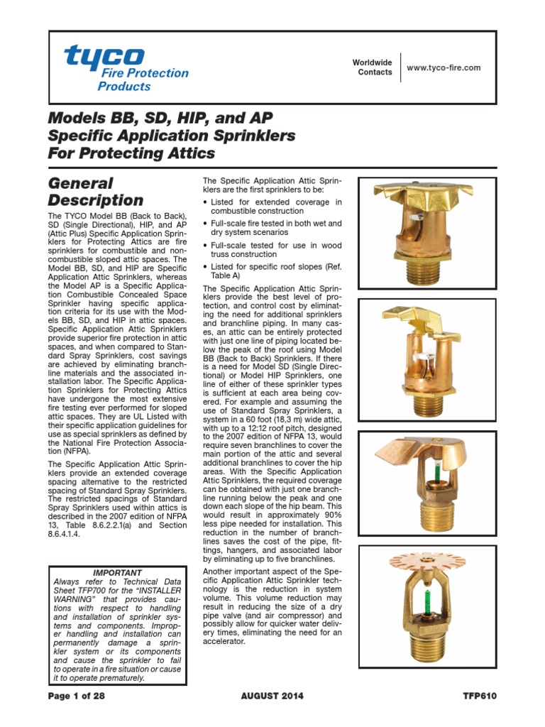 Models BB, SD, HIP, and AP Specific Application Sprinklers For ...
