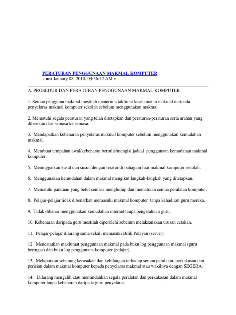 Peraturan Penggunaan Makmal Komputer | PDF