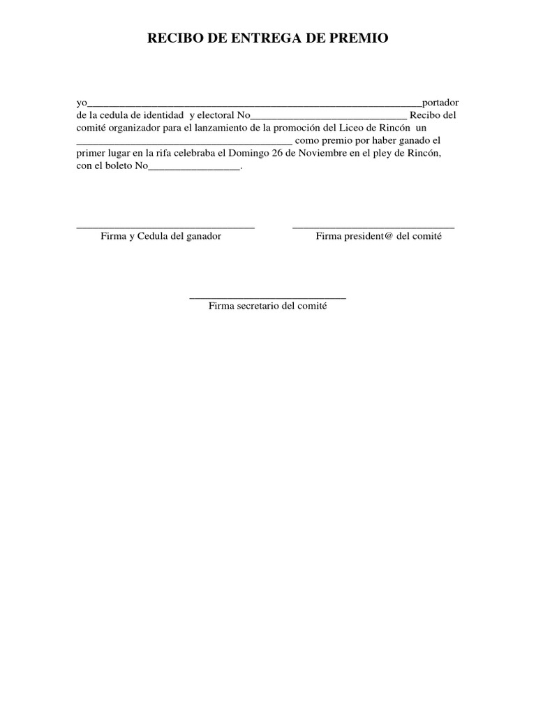 Recibo de Entrega de Premios | PDF