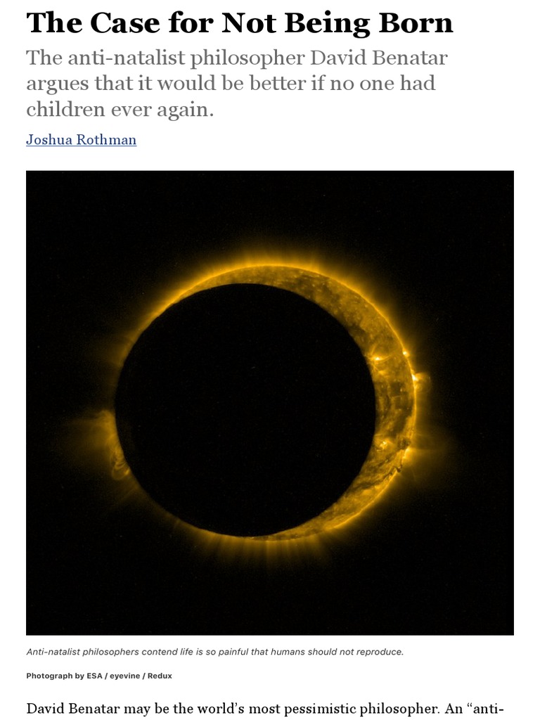 David Benatar's Anti-Natalist Philosophy | PDF | Science ...