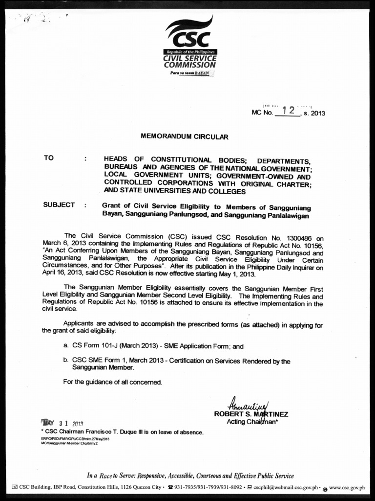 CSC NC 12 S 2013 Conferring Upon SB SP SP Member CSC Eligibility PDF | PDF