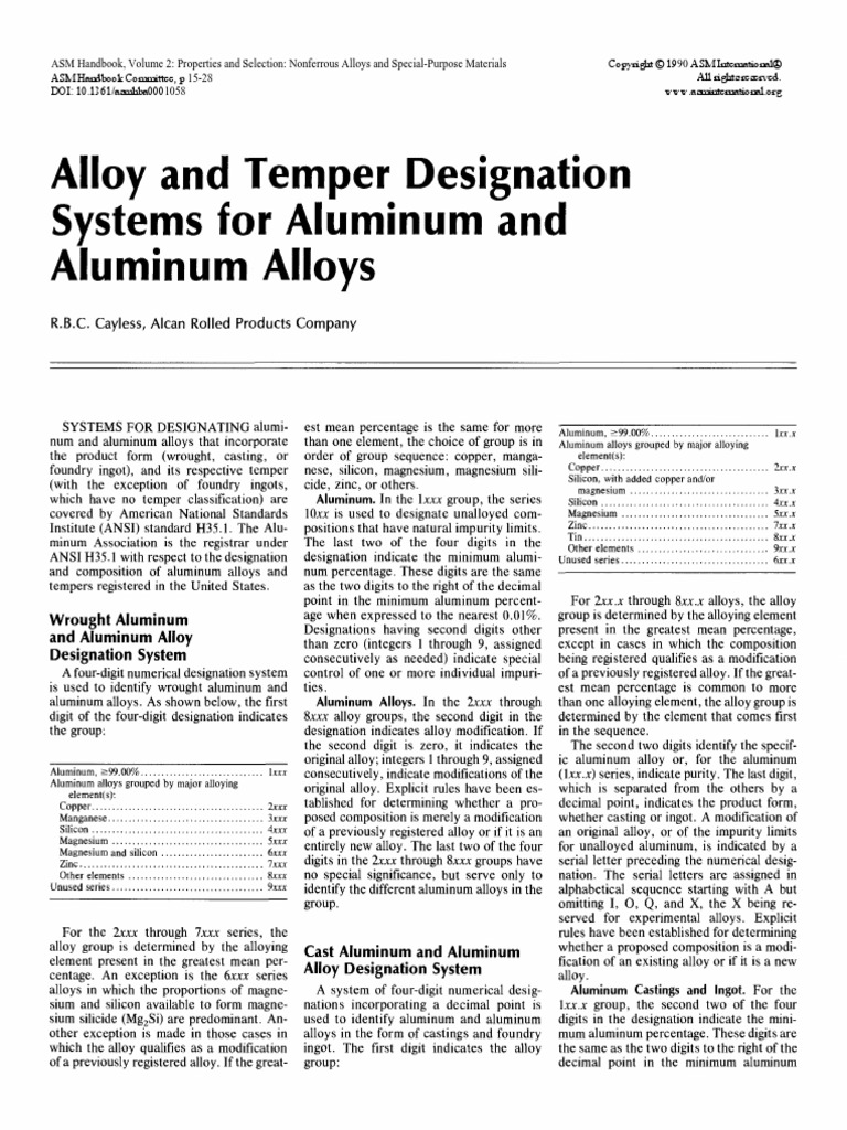 Alloy and Temper Designation | PDF | Casting (Metalworking) | Alloy