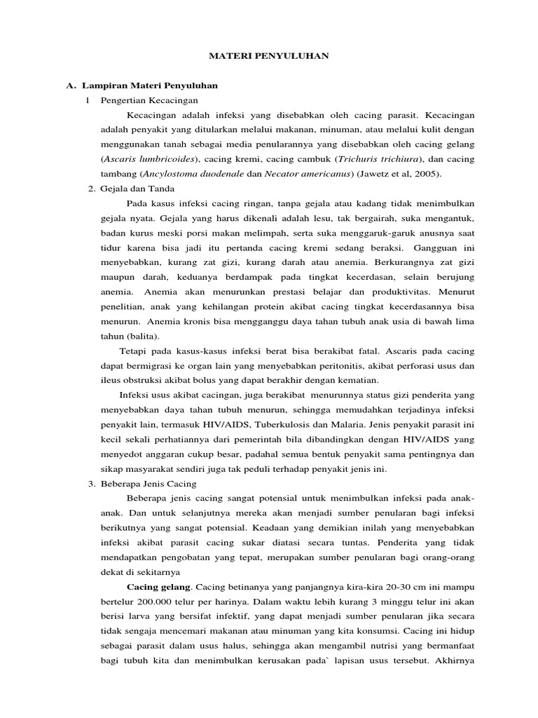 Bok Materi Penyuluhan Kecacingan | PDF