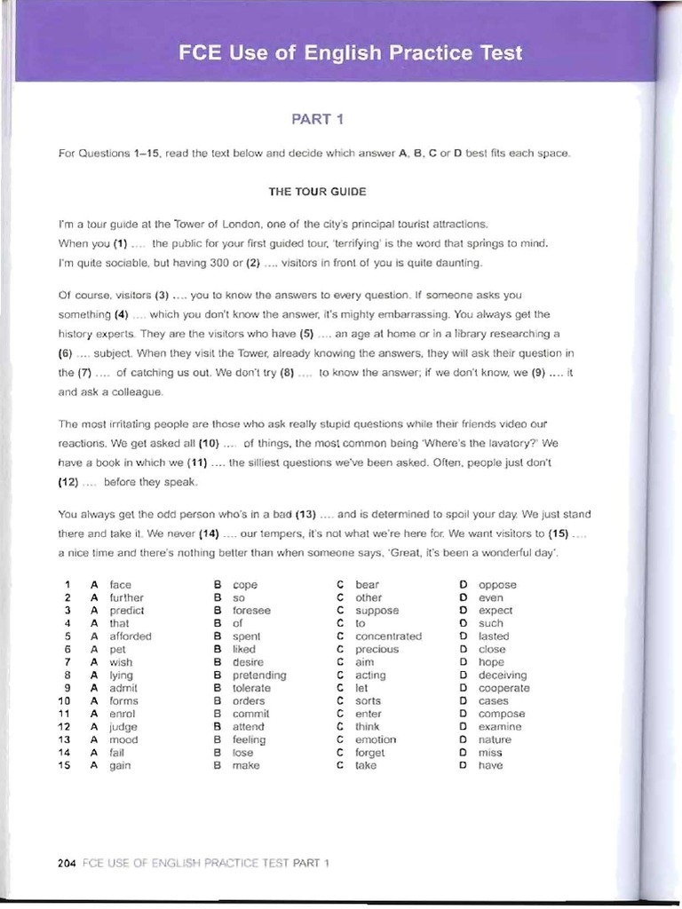 FCE Use of English Test and KEY PDF | PDF