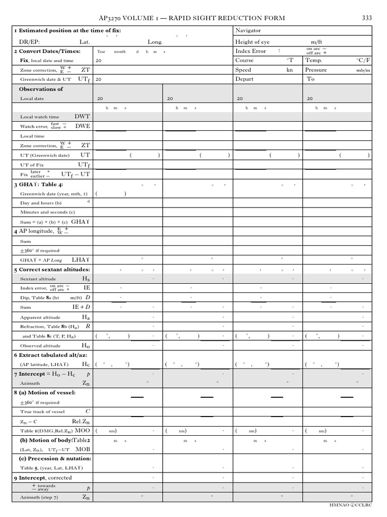 Rapid Sight Reduction Form for Estimating Position from Celestial ...