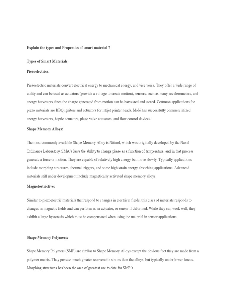 Smart Material Types | PDF | Building Engineering | Materials Science