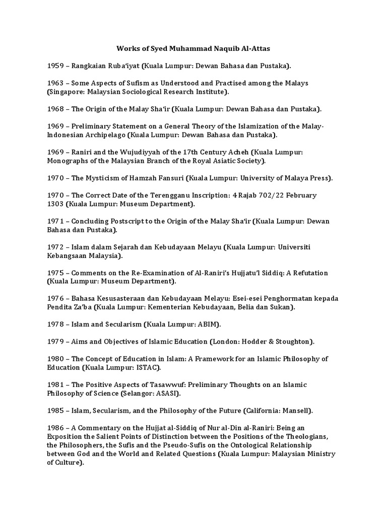 Works of Syed Muhammad Naquib Al-Attas | PDF | Malaysia | Western ...