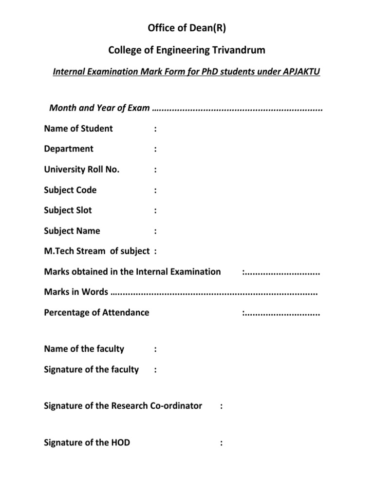 Template Internal Mark KTU PHD | PDF