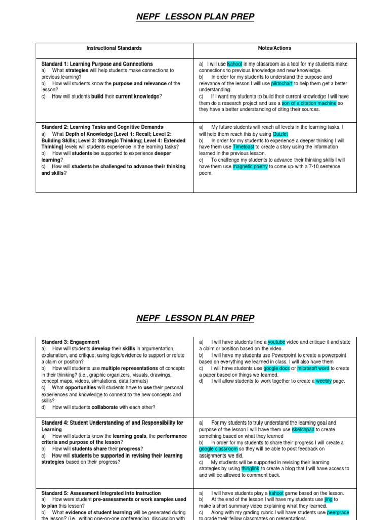 Nepf Lesson Plan Prep | PDF | Lesson Plan | Education Theory