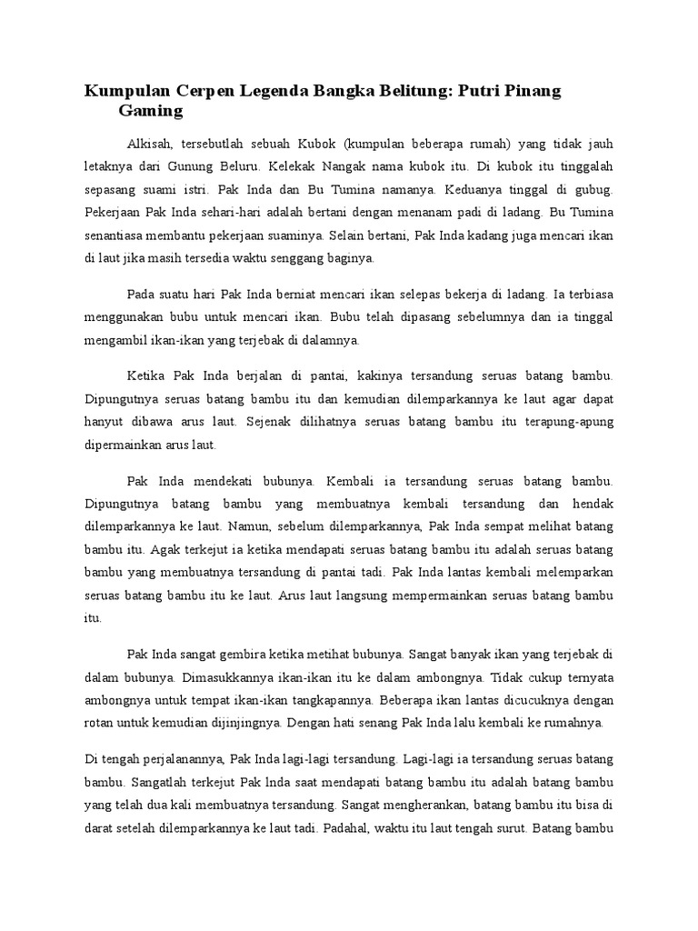 Cerpen Legenda Putri Pinang Gading | PDF