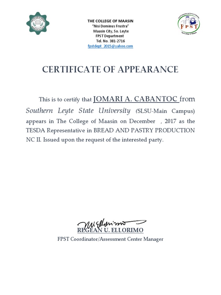 Certificate of Appearance | PDF