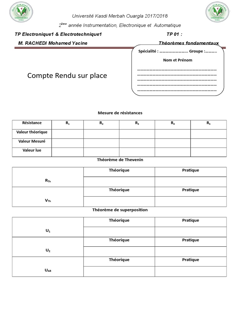 Compte Rendu TP Théorèmes Électroniques | PDF