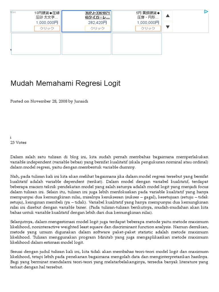 Mudah Memahami Regresi Logit - Source Junaidi Chaniago | PDF