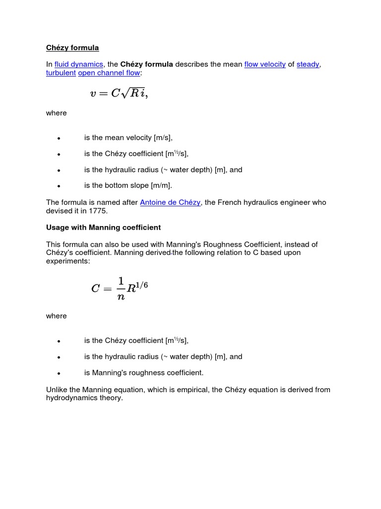 Chézy Formula | PDF
