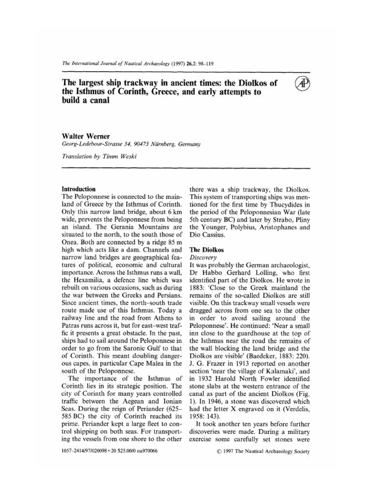 Diolkos. The Largest Ship Trackway in Ancient Times PDF | PDF | Nature ...