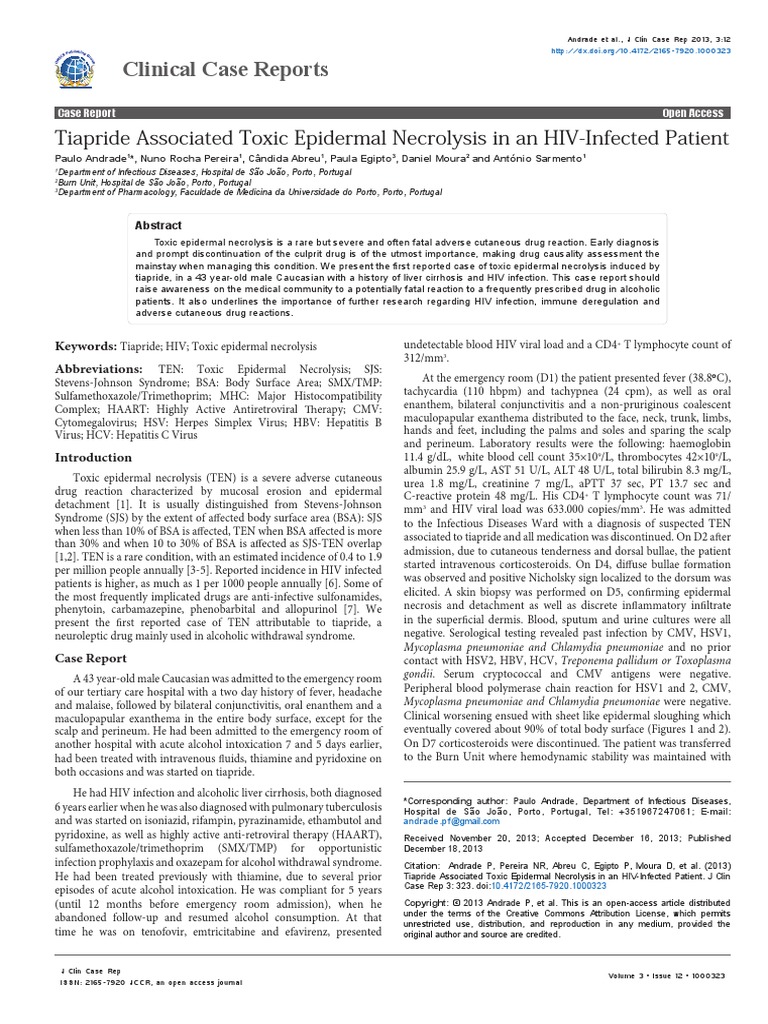 Tiapride Associated Toxic Epidermal Necrolysis in An Hivinfected ...