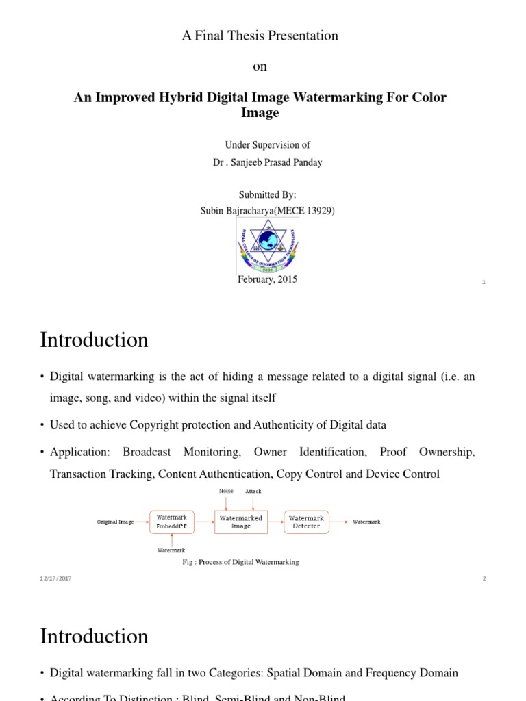 Digital Watermarking Using DWT-SVD | PDF | Digital Technology | Imaging