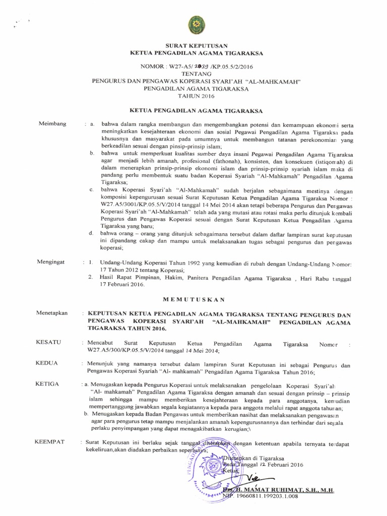 SK Pengurus Dan Pengawas Koperasi Syari'Ah Al-Mahkamah