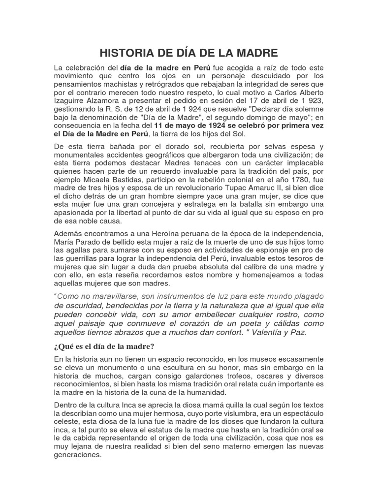 Historia de Día de La Madre. | PDF | Agitación | Conflicto armado