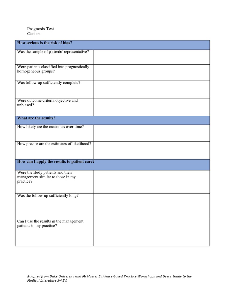 Prognosis Test | PDF