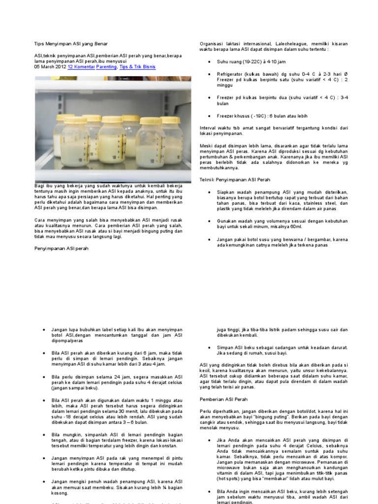Penyimpanan ASI Perah yang Tepat | PDF