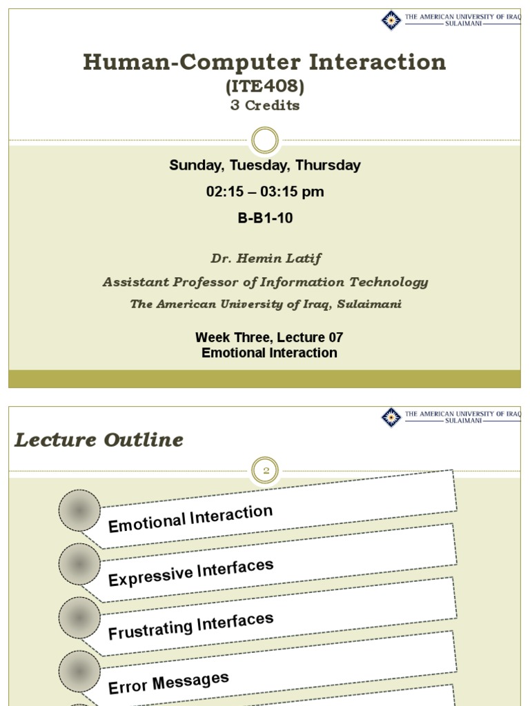 ITE408 L07 Emotional Interaction | PDF | User Interface | Human–Computer Interaction