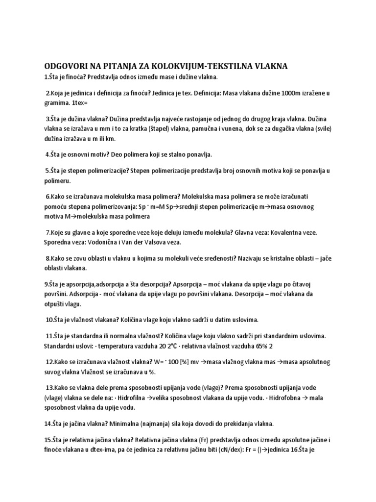 Odgovori Na Pitanja Za Kolokvijum | PDF