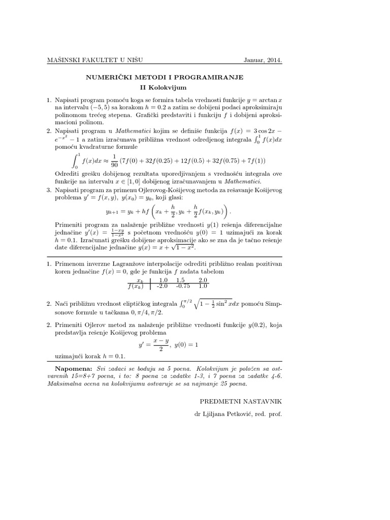 Numericka Matematika II Kolokvijum | PDF