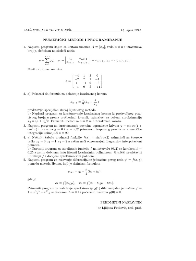 Numericka Matematika Ispit | PDF